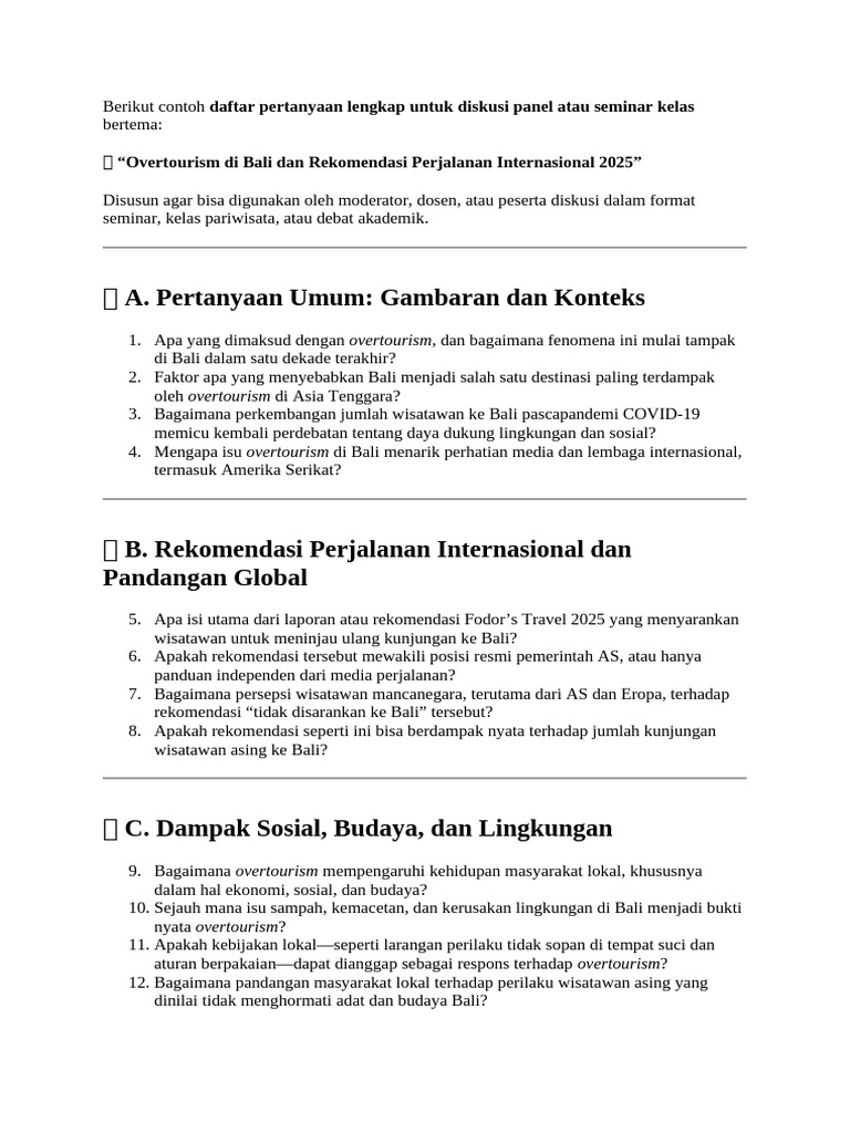 Berikut Contoh Daftar Pertanyaan Lengkap Untuk Diskusi Panel Atau ...