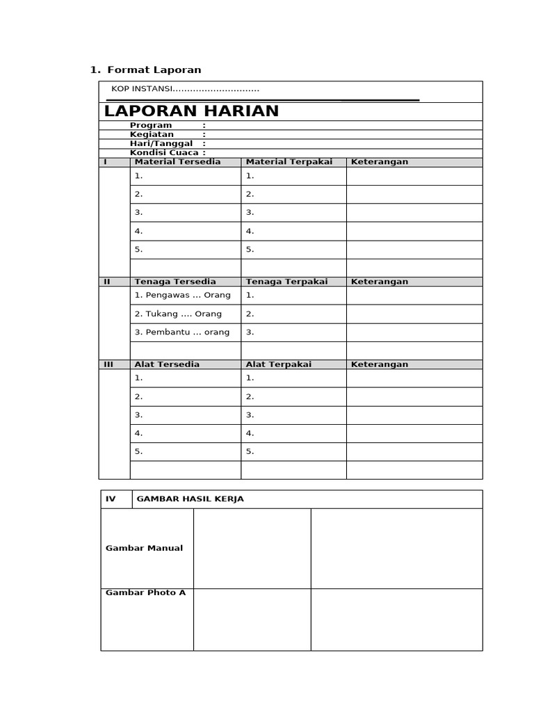 Contoh Format Laporan Harian | PDF