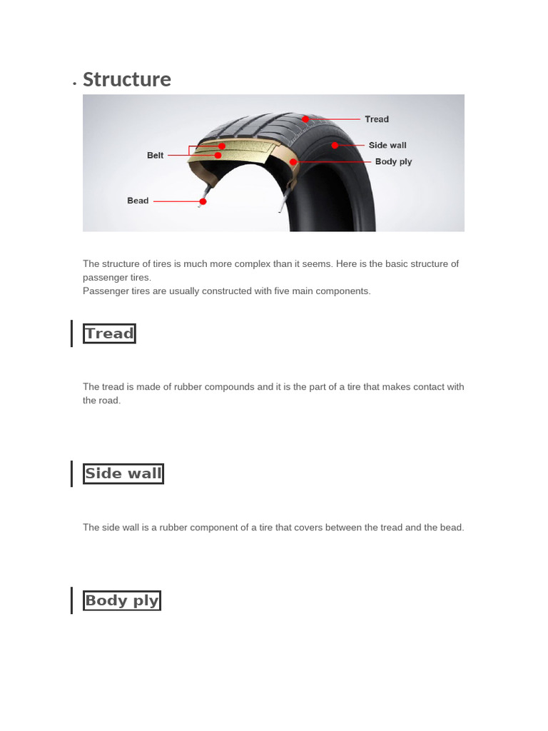 Tire Structure and Materials Explained | PDF | Tire | Natural Rubber