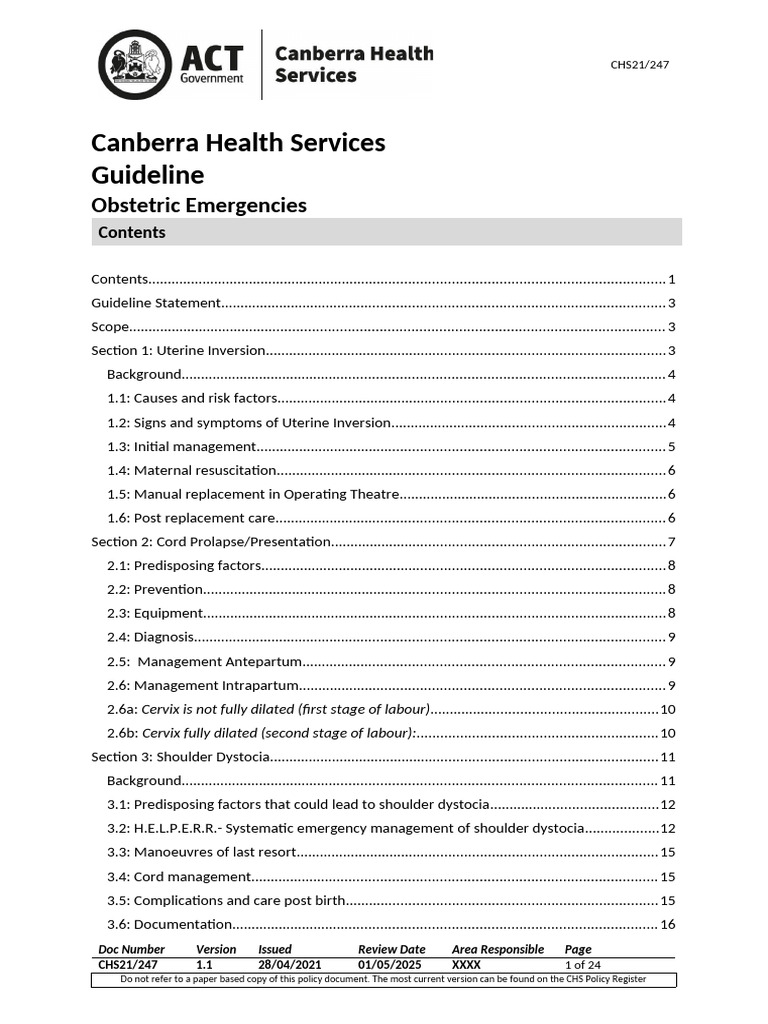 Obstetric Emergencies Clinical Guideline | PDF | Childbirth | Maternal ...