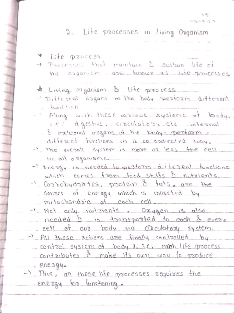 Class 10 Life Processes Part 1 Notes | PDF