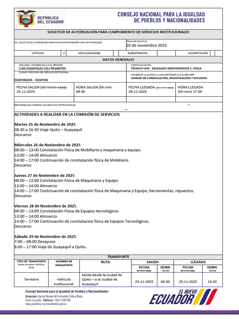 111.- Formulario Solicitud de ViÁticos a Guayaquil c.f. 2025 l. Celi-signed-signed-signed | PDF