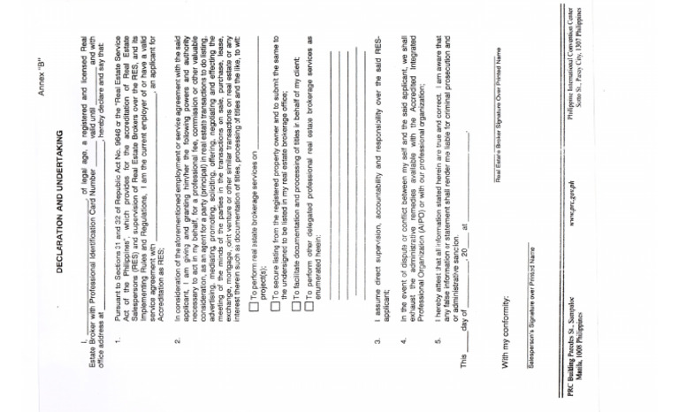 Declaration and Undertaking (PRC) | PDF