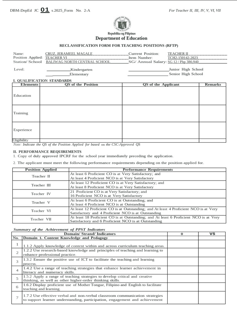 Rftp-t2-7-Dbm-Deped JC O1 s.2025 - Form No. 2-A | PDF | Learning ...