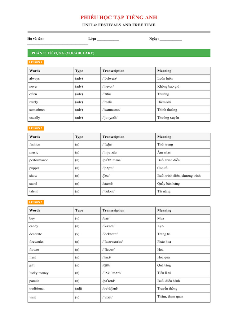 Vocabulary Worksheet | PDF