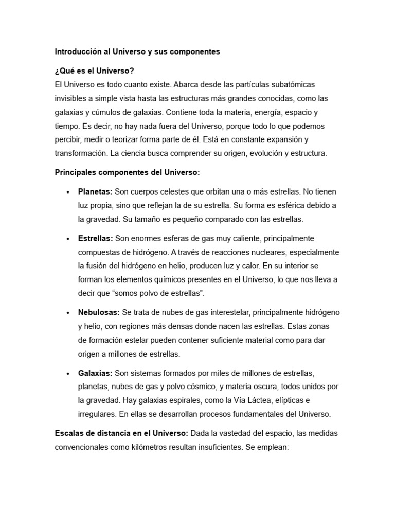 Introducción Al Universo y Sus Componentes | PDF | Universo | Estrellas