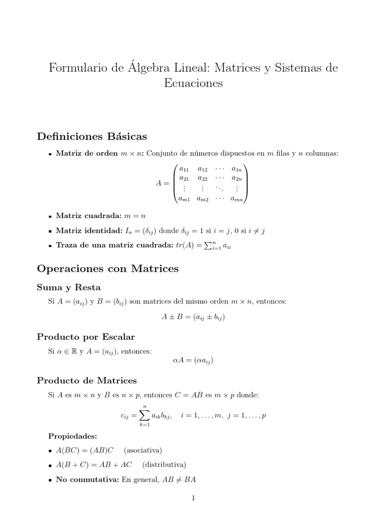 Guía de Álgebra Lineal: Matrices y Ecuaciones | PDF | Matriz ...