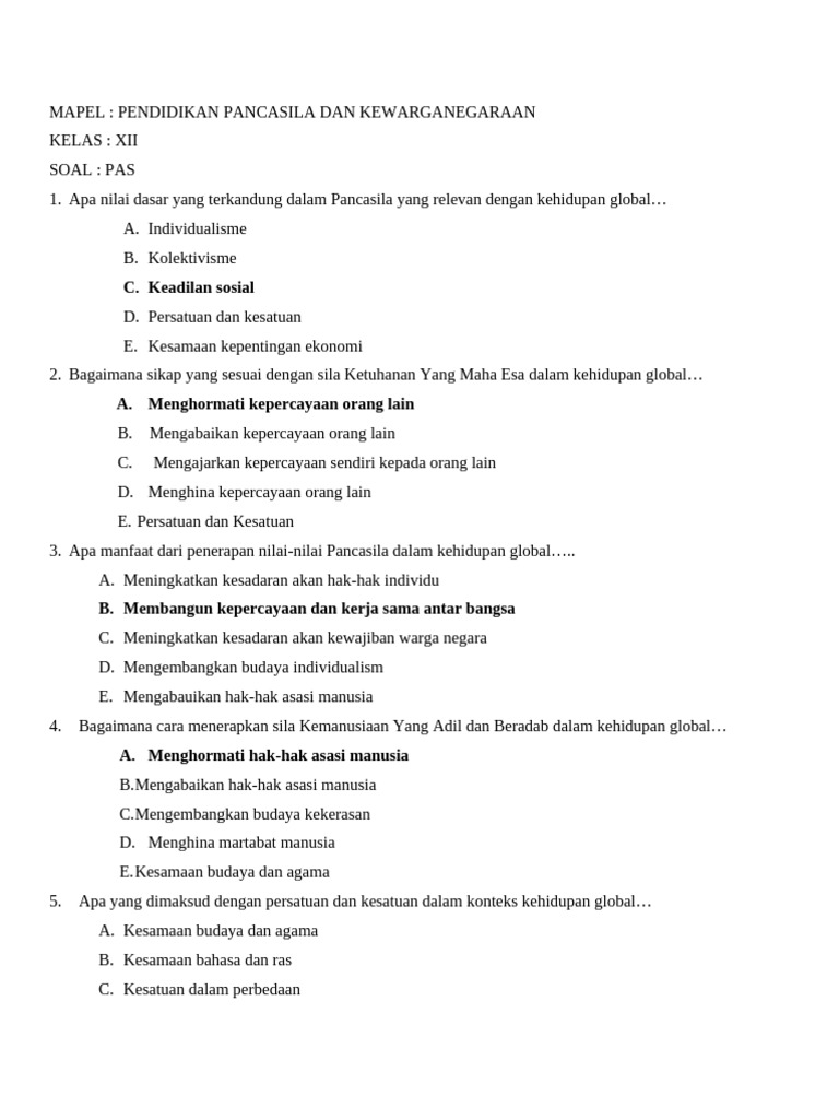 Soal Pas Ganjil Pkn Kelas Xii | PDF