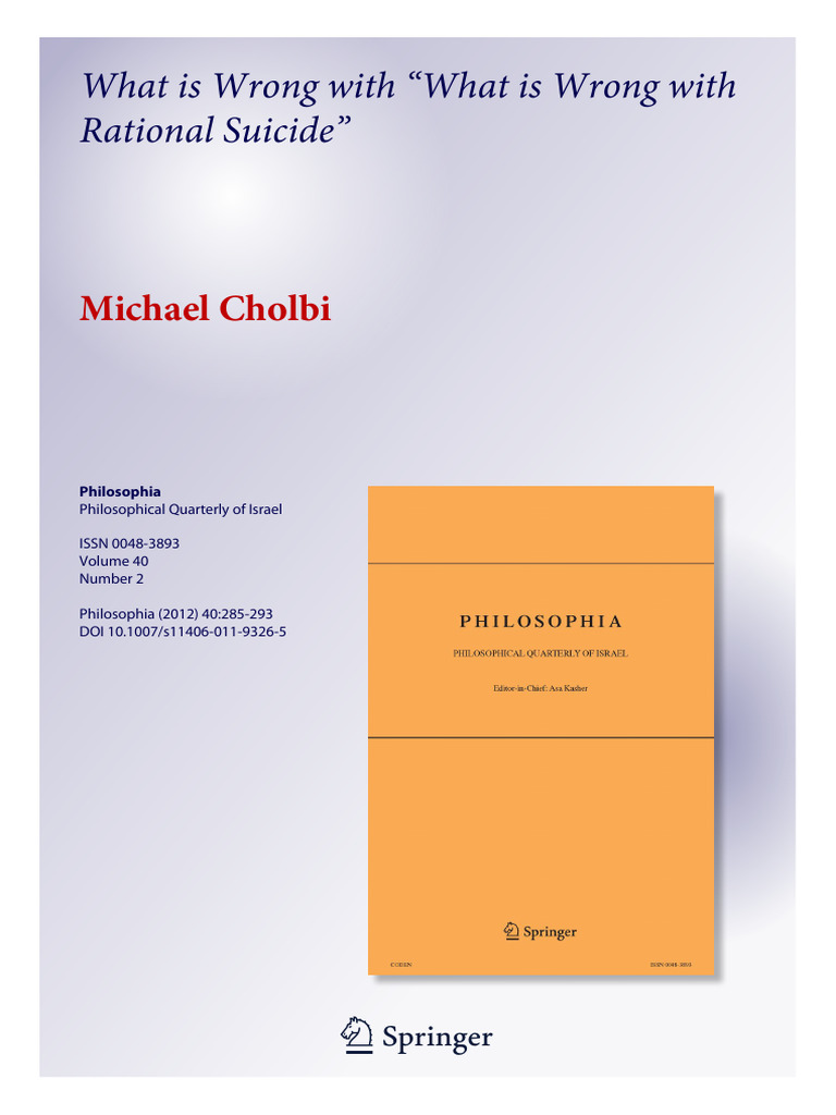 Rationality and Moral Permissibility of Suicide | PDF | Rationality ...