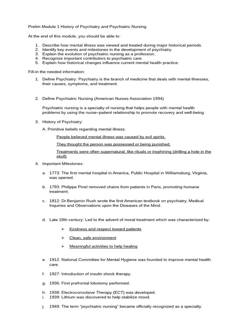 Prelim Module 1 History of Psychiatry and Psychiatric Nursing | PDF ...