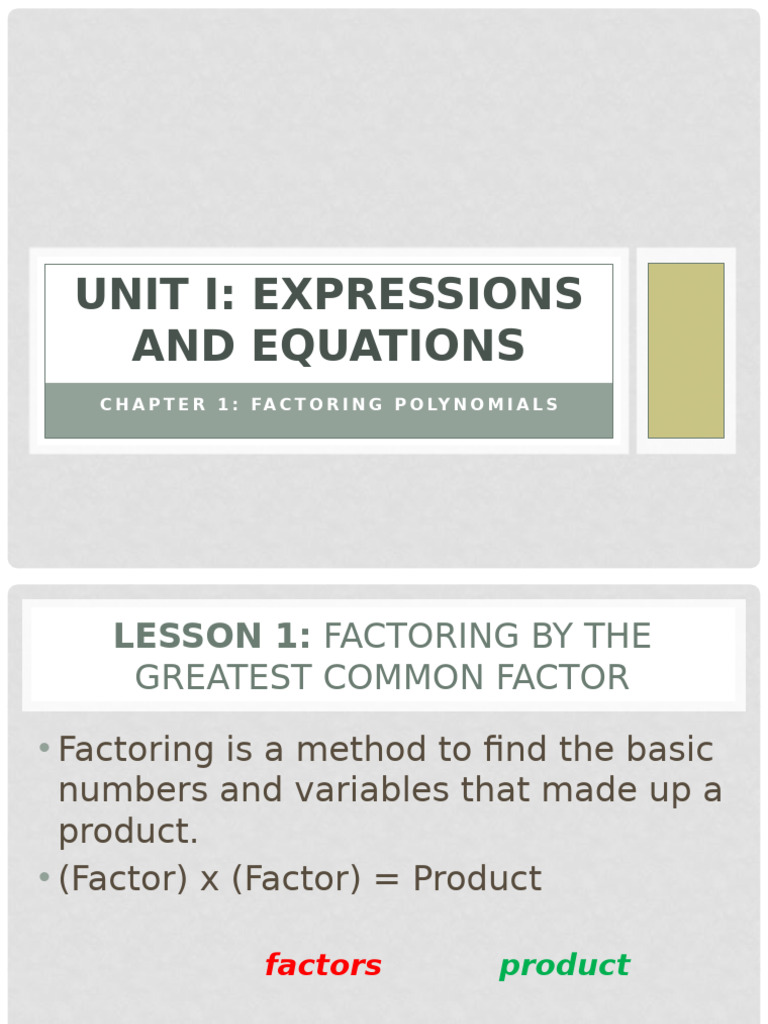 LESSON 1 Factoring by GCF | PDF | Factorization | Algebra