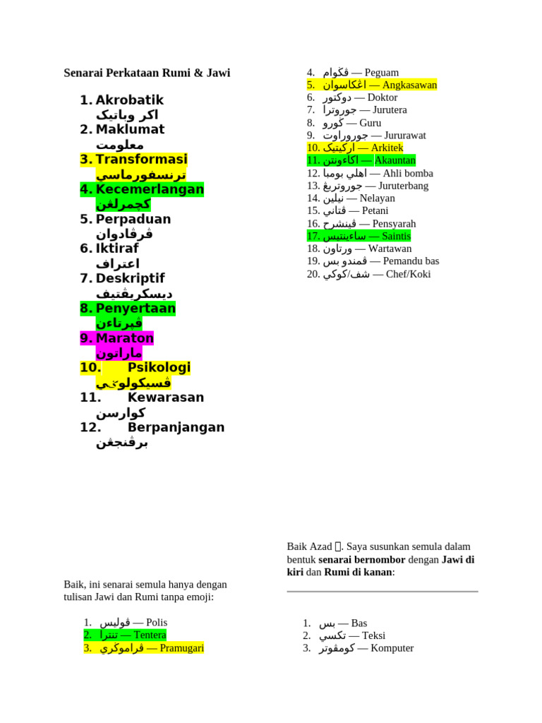 Senarai Perkataan Rumi | PDF