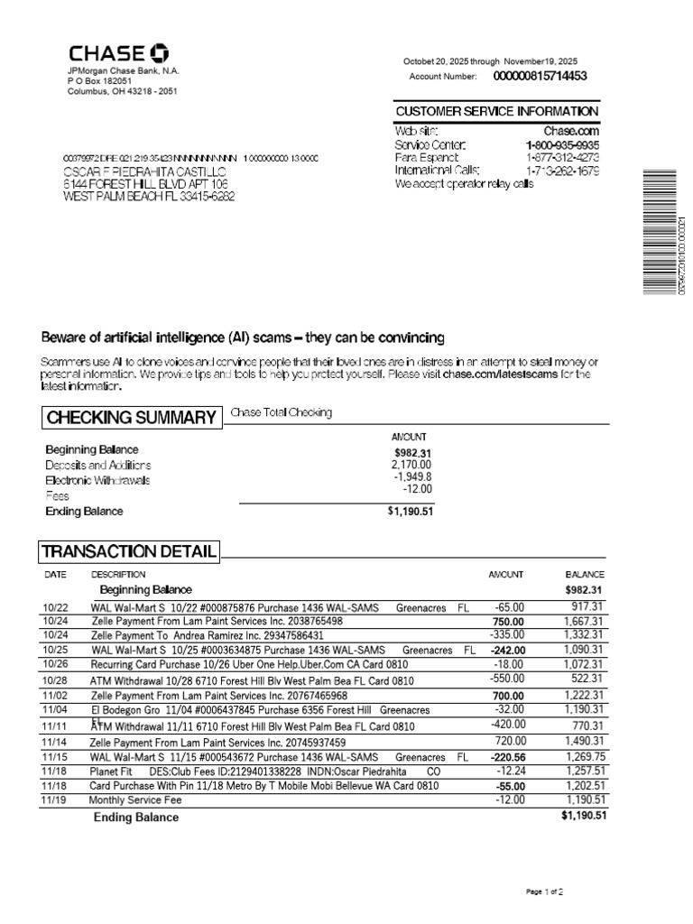 JPMorgan Chase Account Statement Summary | PDF | Financial Technology ...