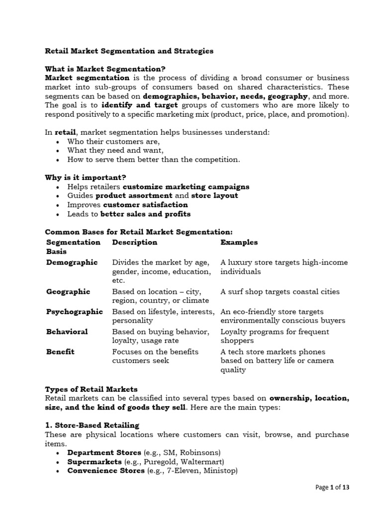 Retail Market Segmentation Strategies | PDF | Retail | Market Segmentation