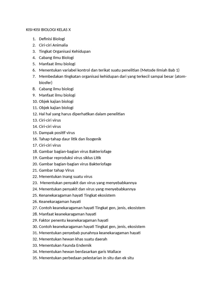 Kisi-kisi biologi | PDF