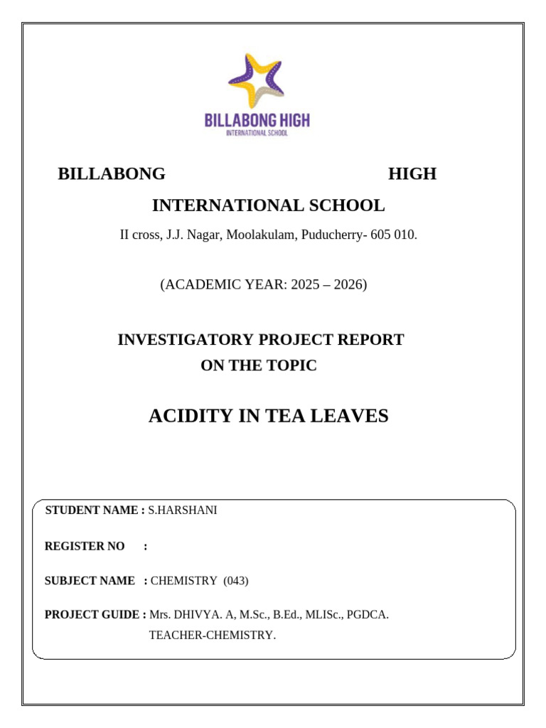 Chemistry Investigatory Project-Front Page | PDF