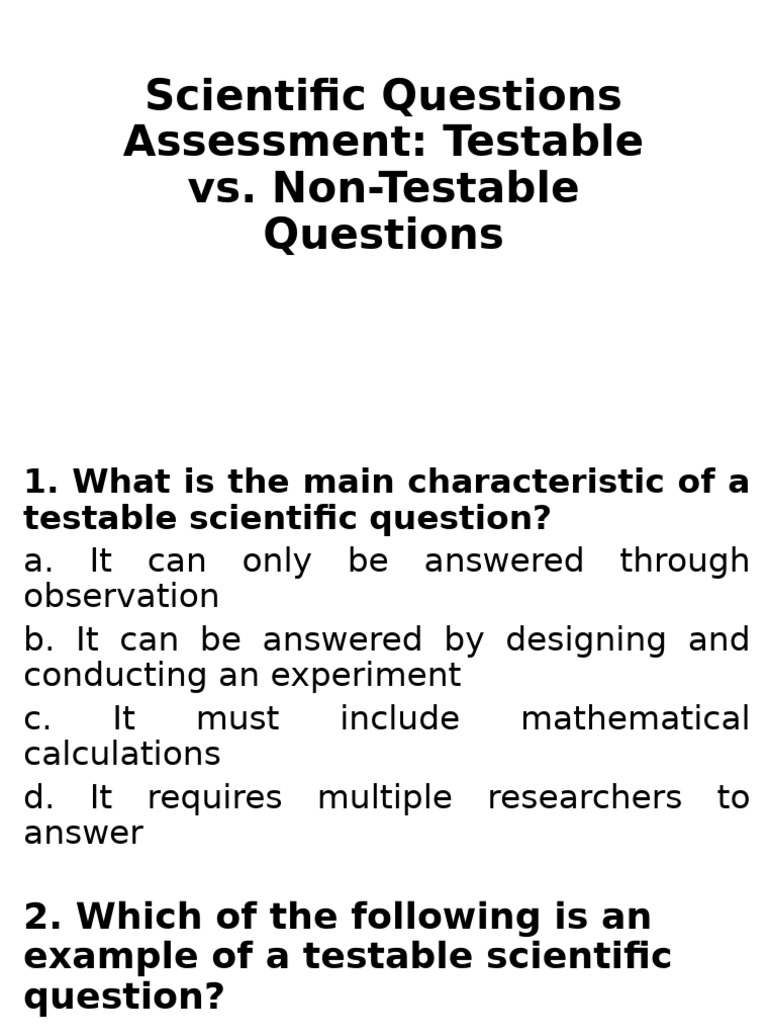 Testable vs. Non-Testable Scientific Questions | PDF