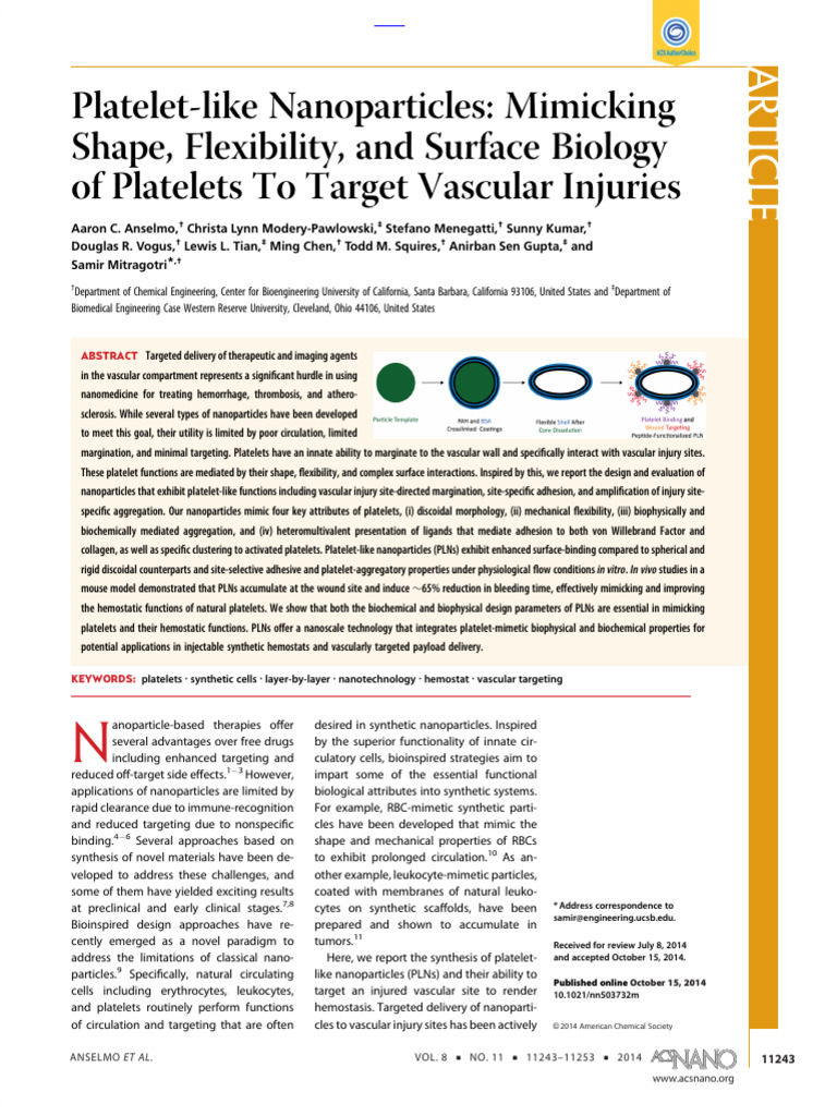 Platelet Like Nanoparticles Mimicking Shape Flexibility and Surface ...