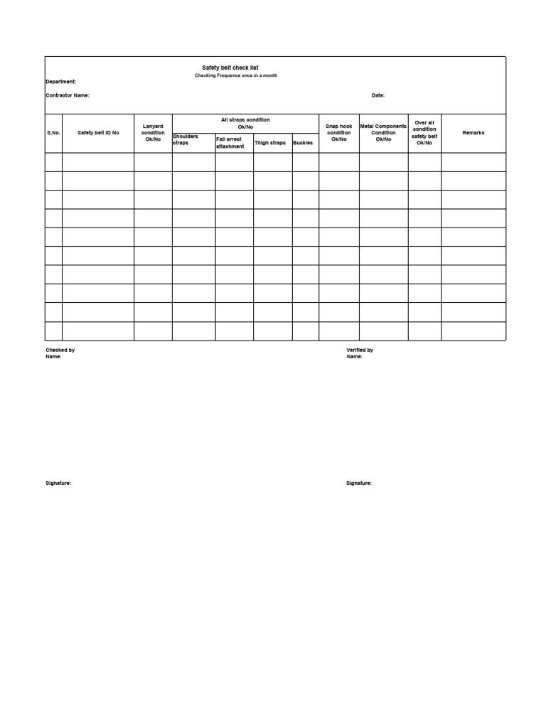 Safety Belt Checklist | PDF