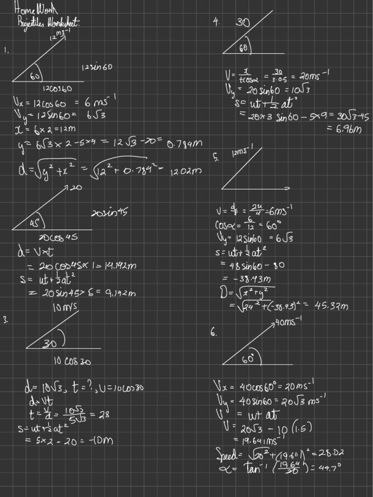 Projectile Motion Calculations Worksheet | PDF