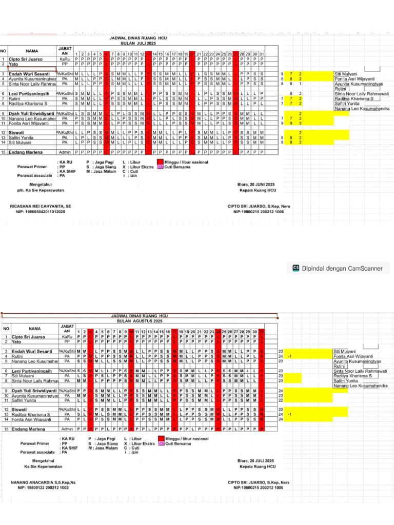 Jadwal Jaga Perawat HCU TW3 2025 | PDF
