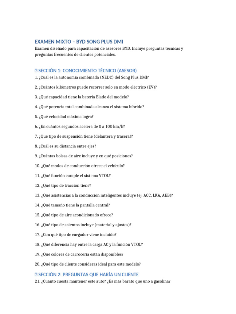 Examen Byd Song Plus Dmi v2 | PDF