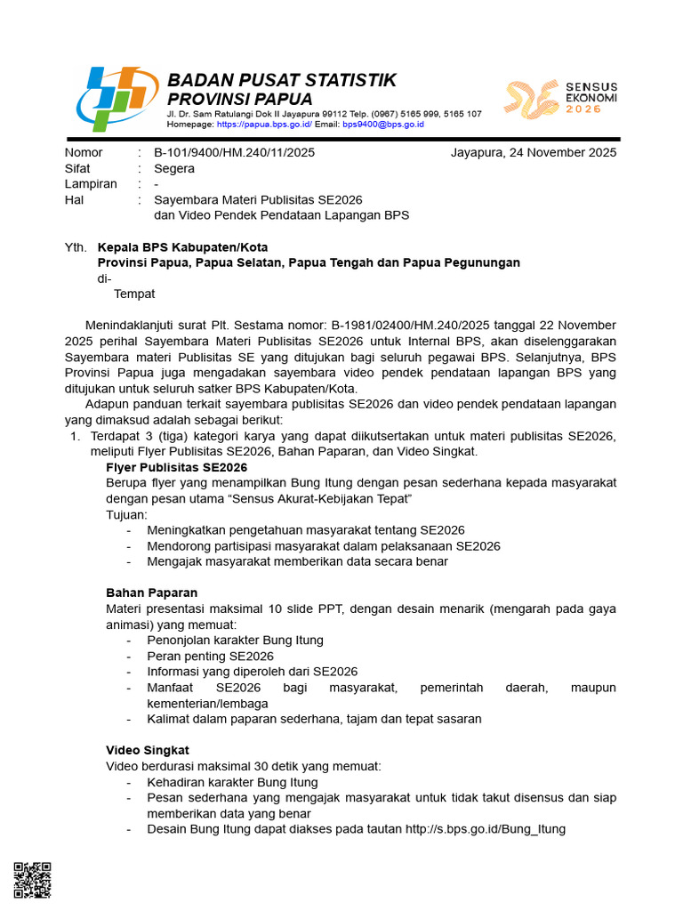 Sayembara Publisitas SE2026 BPS Papua | PDF
