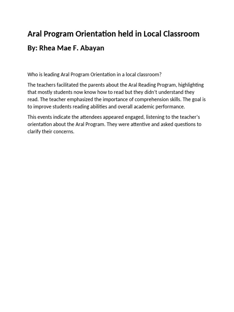 Aral Program Orientation for Parents | PDF