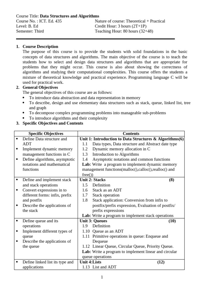 ICT. Ed. 435 (Data Structures and Algorithms ) | PDF | Queue (Abstract Data Type) | Algorithms