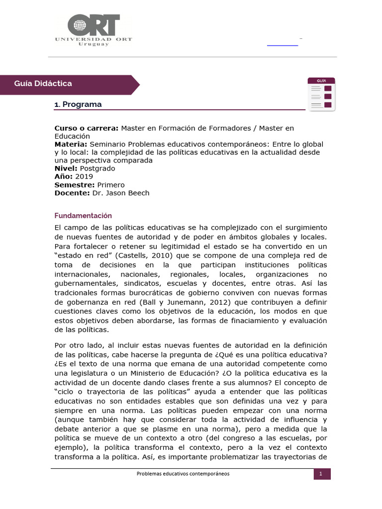 Guia - Didactica Problemas Educativos Contemporáneos Jason Beech | PDF ...