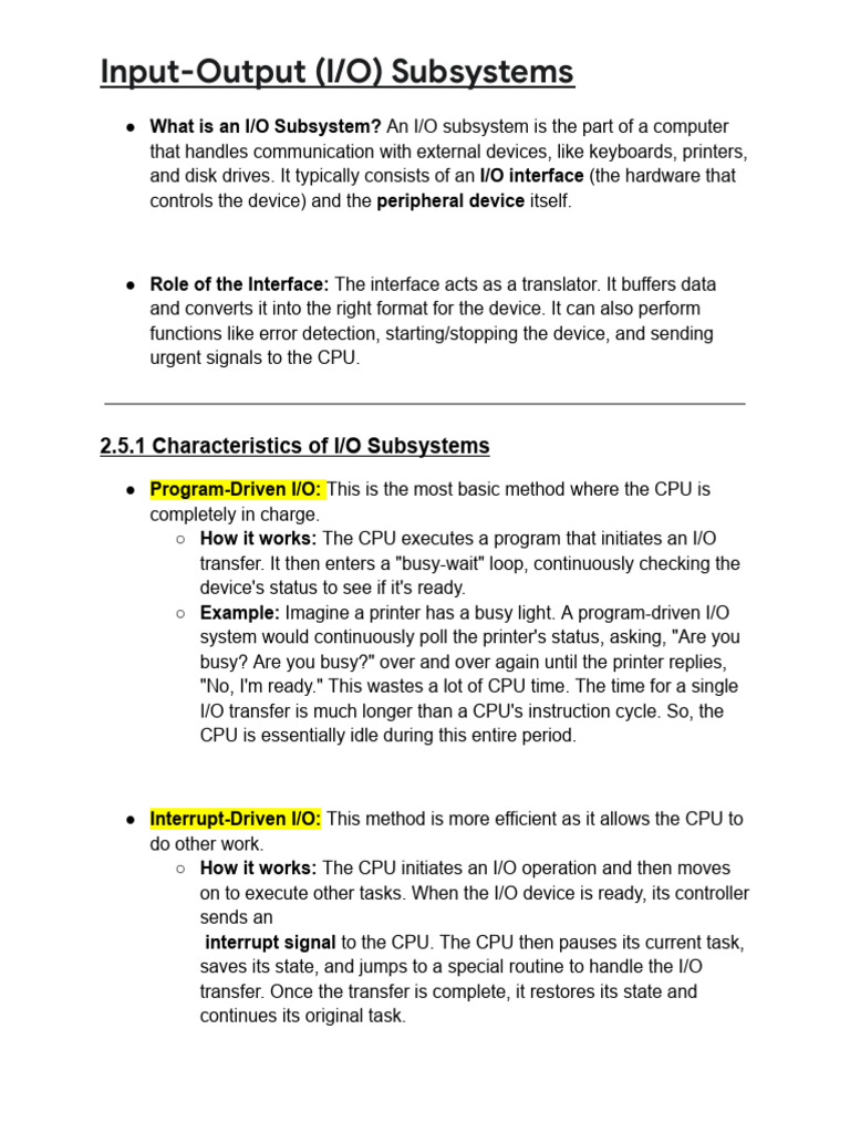 Understanding I/O Subsystems in Computing | PDF | Input/Output ...