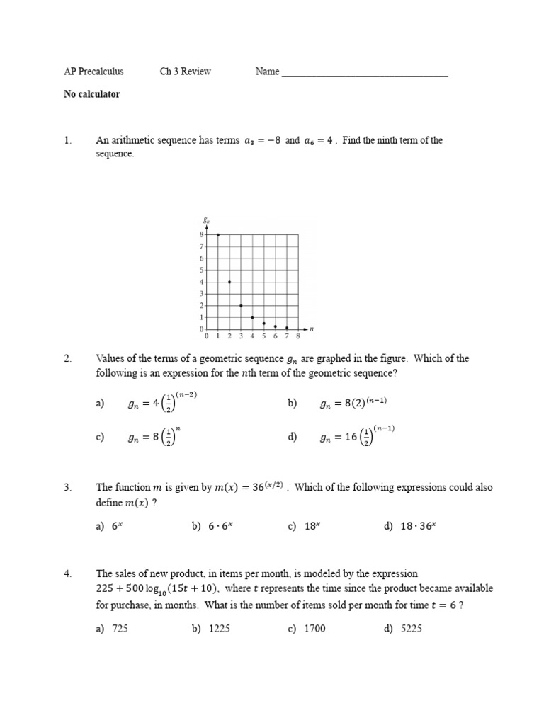 AP Precalculus Chapter 3 Review Questions | PDF | Function (Mathematics ...