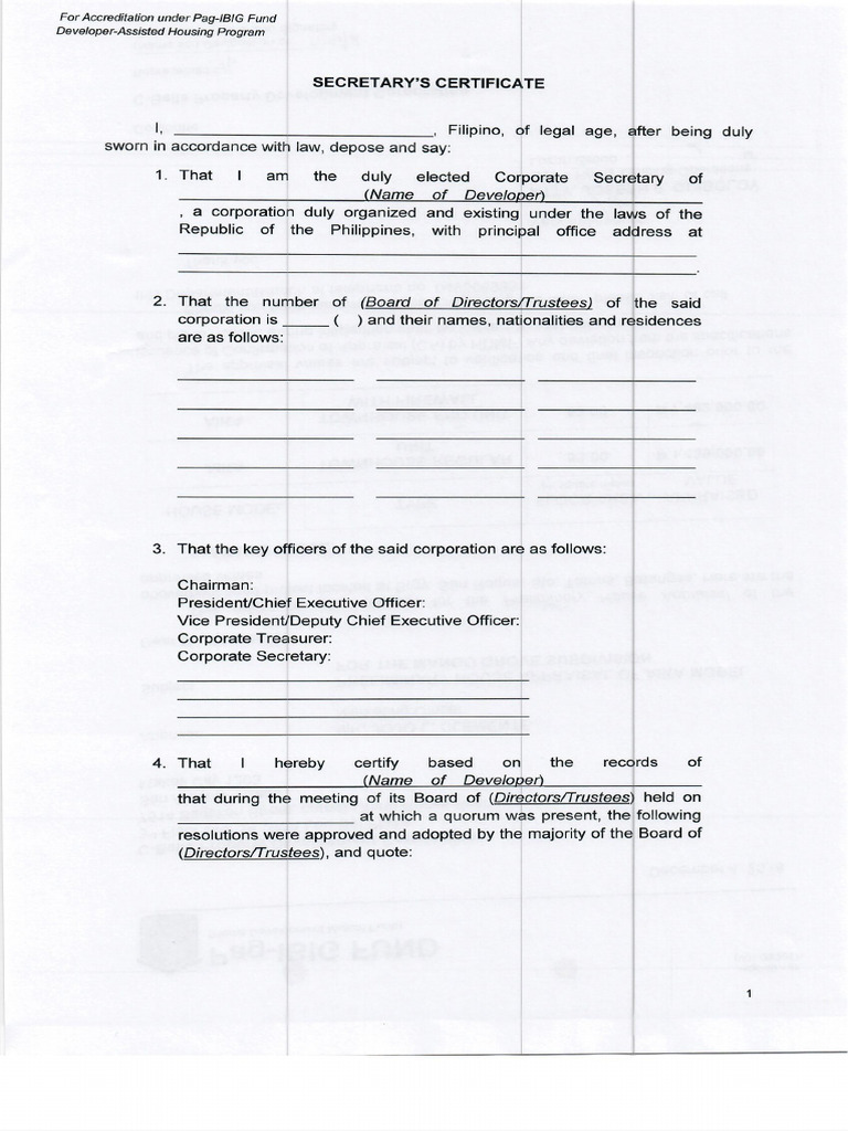Secretary's Certificate Format | PDF
