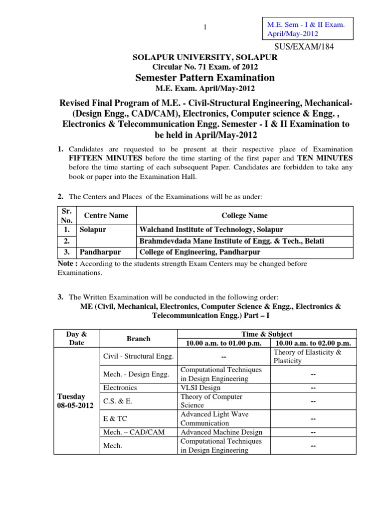 Semester Pattern Examination: SUS/EXAM/184 | PDF | Computer Science ...