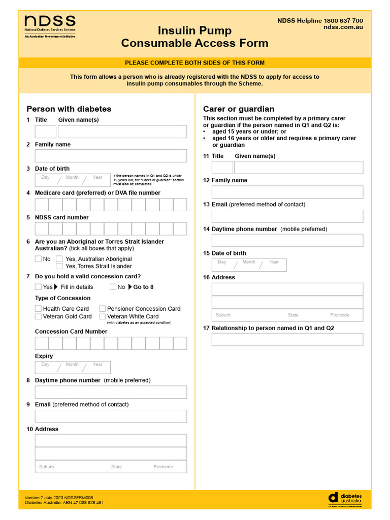 insulin-pump-consumables-access-form | PDF | Diabetes | Health Care