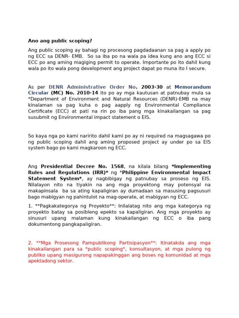 Ano Ang Public Scoping | PDF