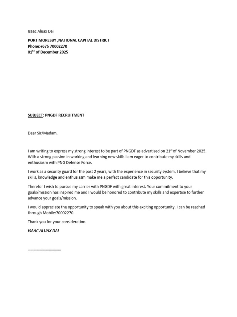 Interest Letter PNGDF | PDF