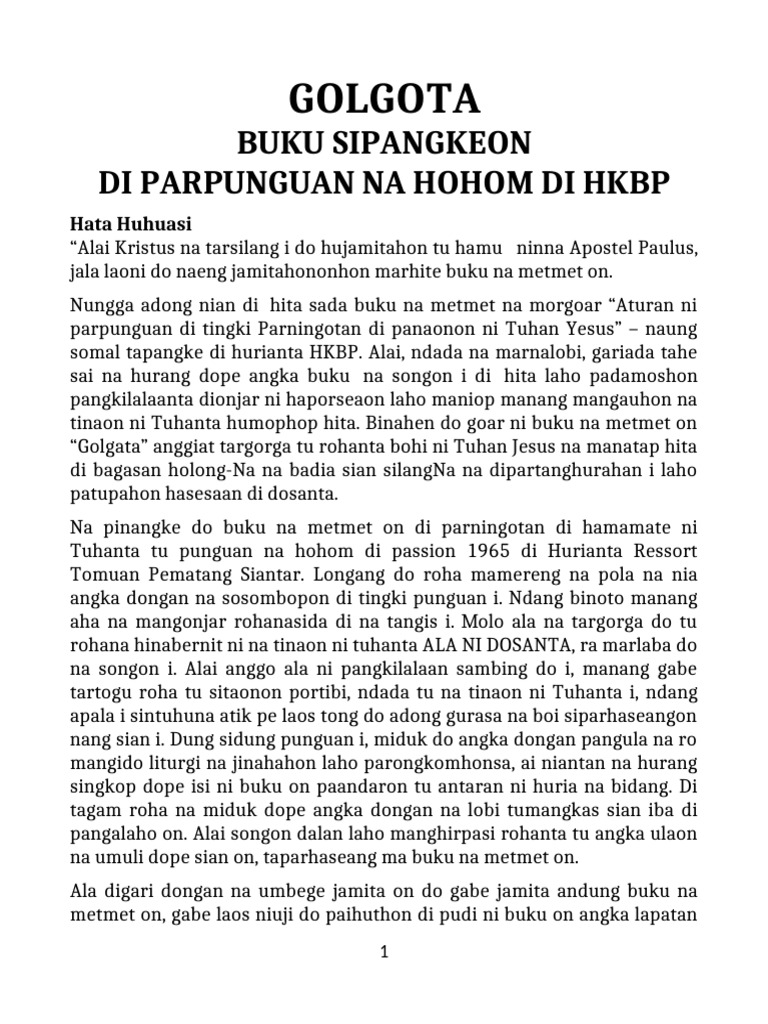 GOLGOTA, Spangkeon Di Parpunguan Na Hohom | PDF