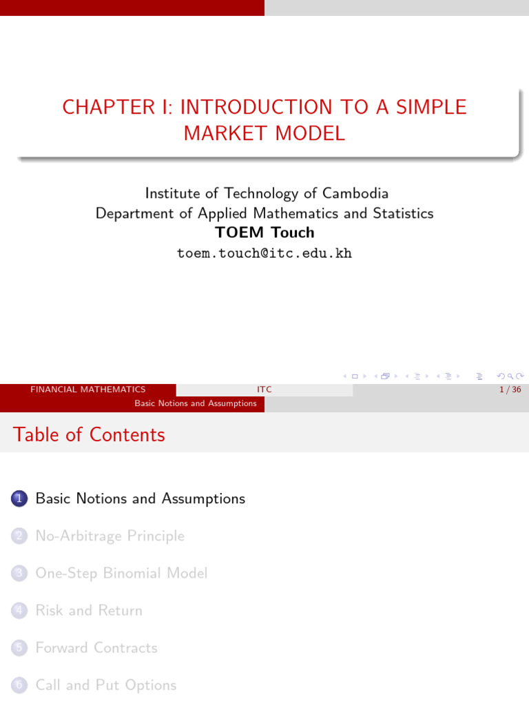 Chapter I Introduction to the Simple Market Model | PDF | Option ...