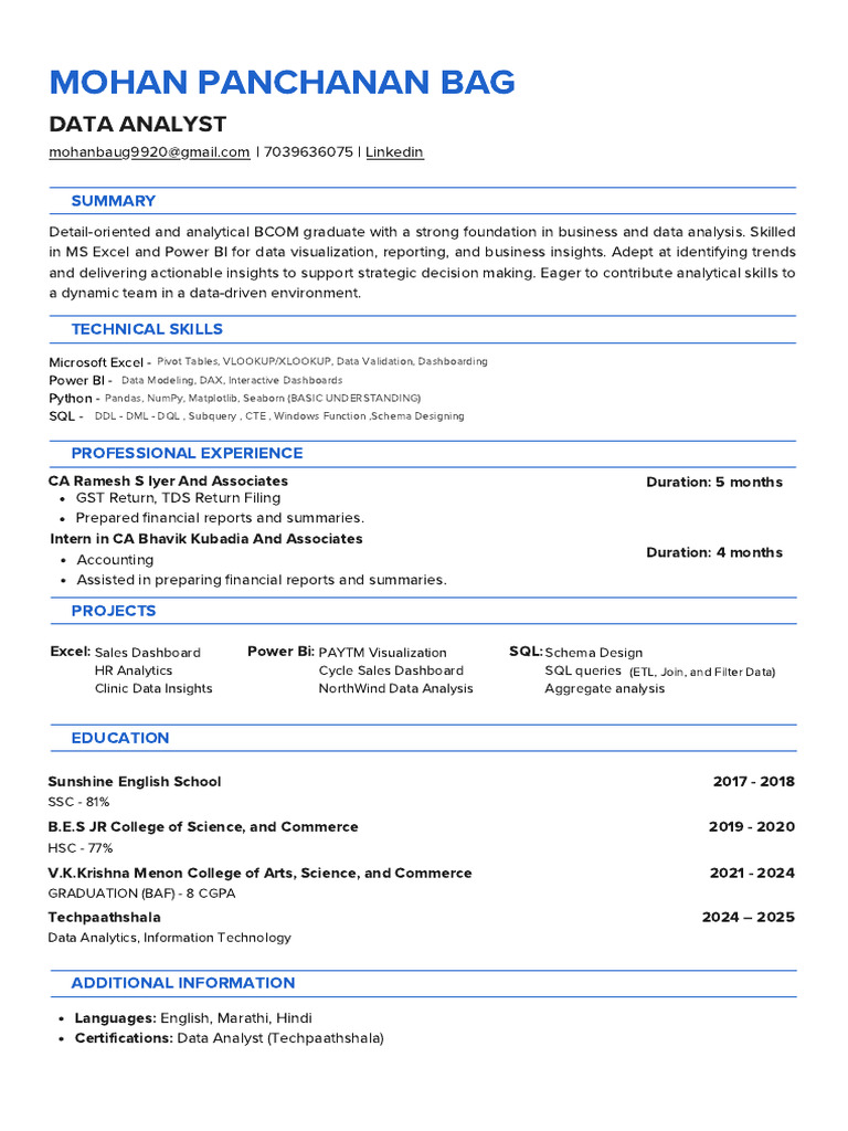 Resume Mohan (1) | PDF