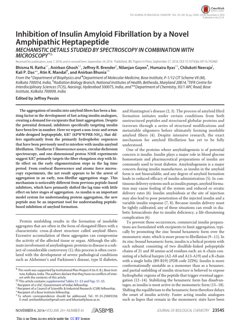 Inhibition of Insulin Amyloid Fibrillation by a Novel Amphipathic ...