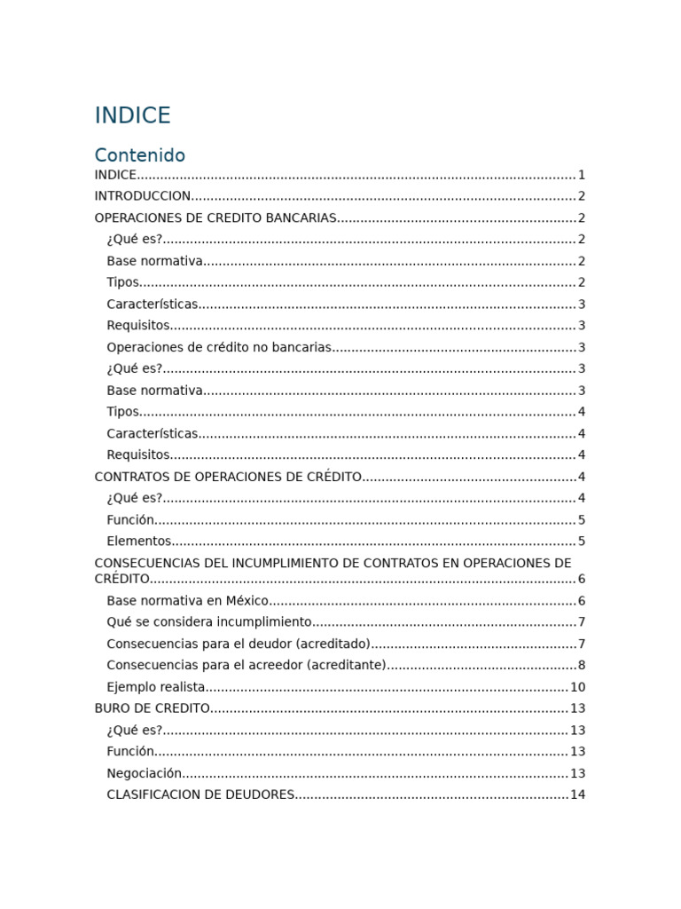 Indice | PDF | Préstamos | Bancos