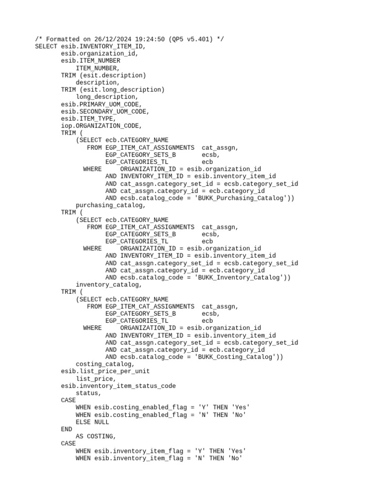SQL Query for Inventory Item Details | PDF