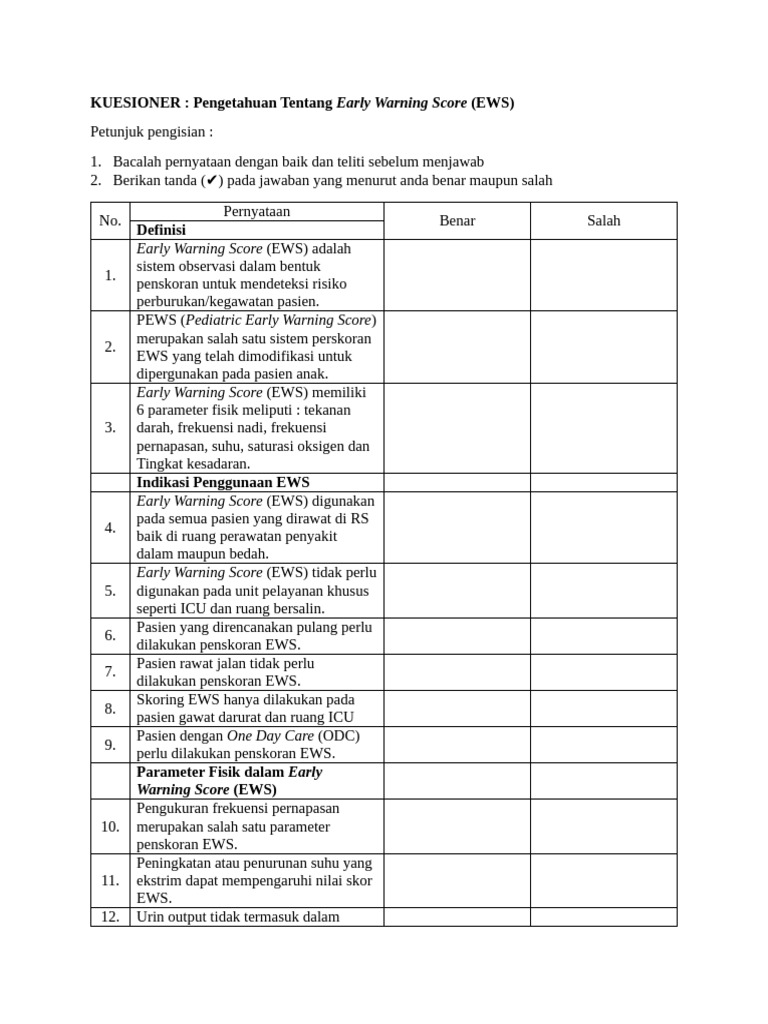 Kuesioner Study Pendahuluan | PDF