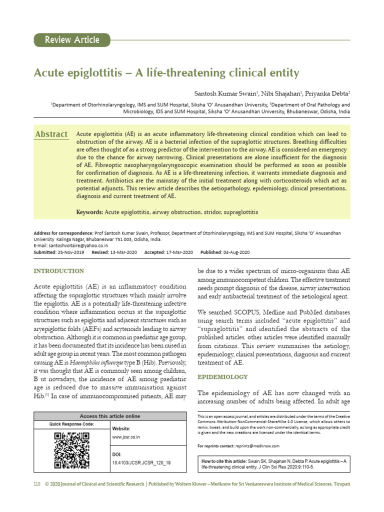 Acute Epiglottitis a Life Threatening Clinical.8 | PDF | Medical ...