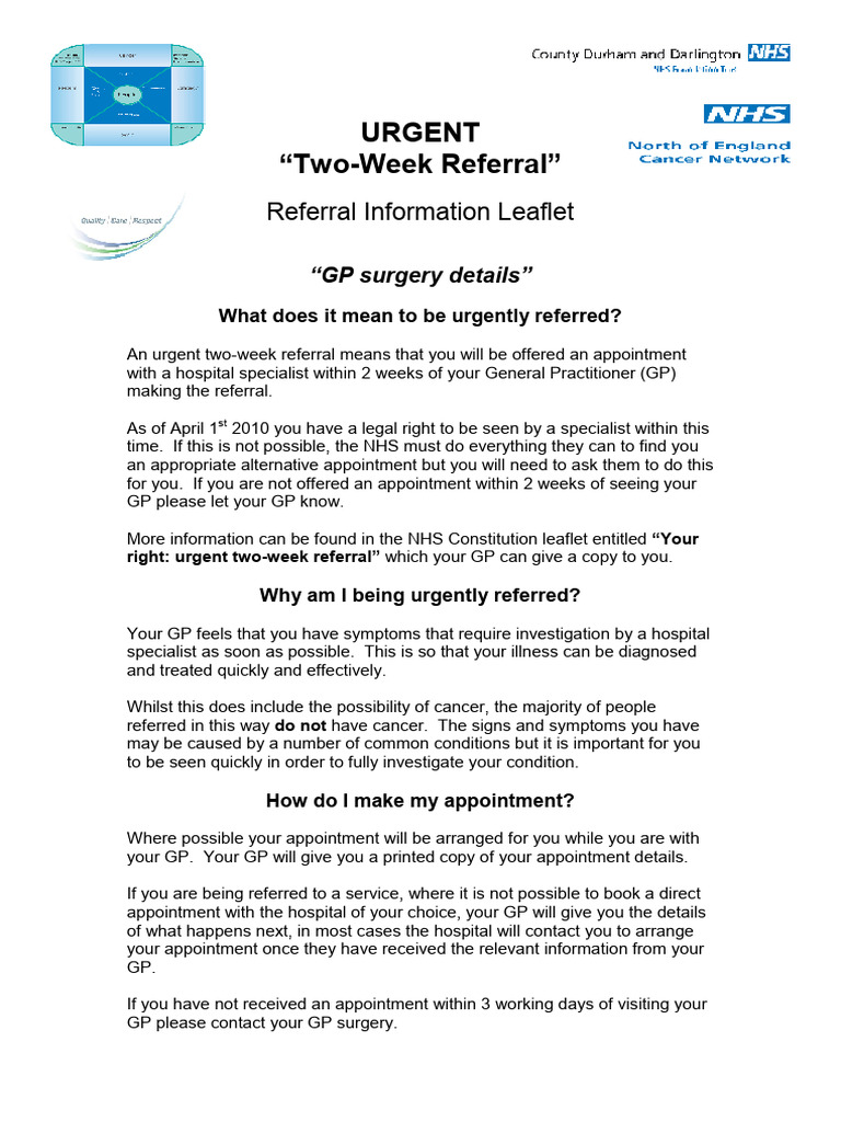 2ww Information Leaflet | PDF | General Practitioner | Public Services