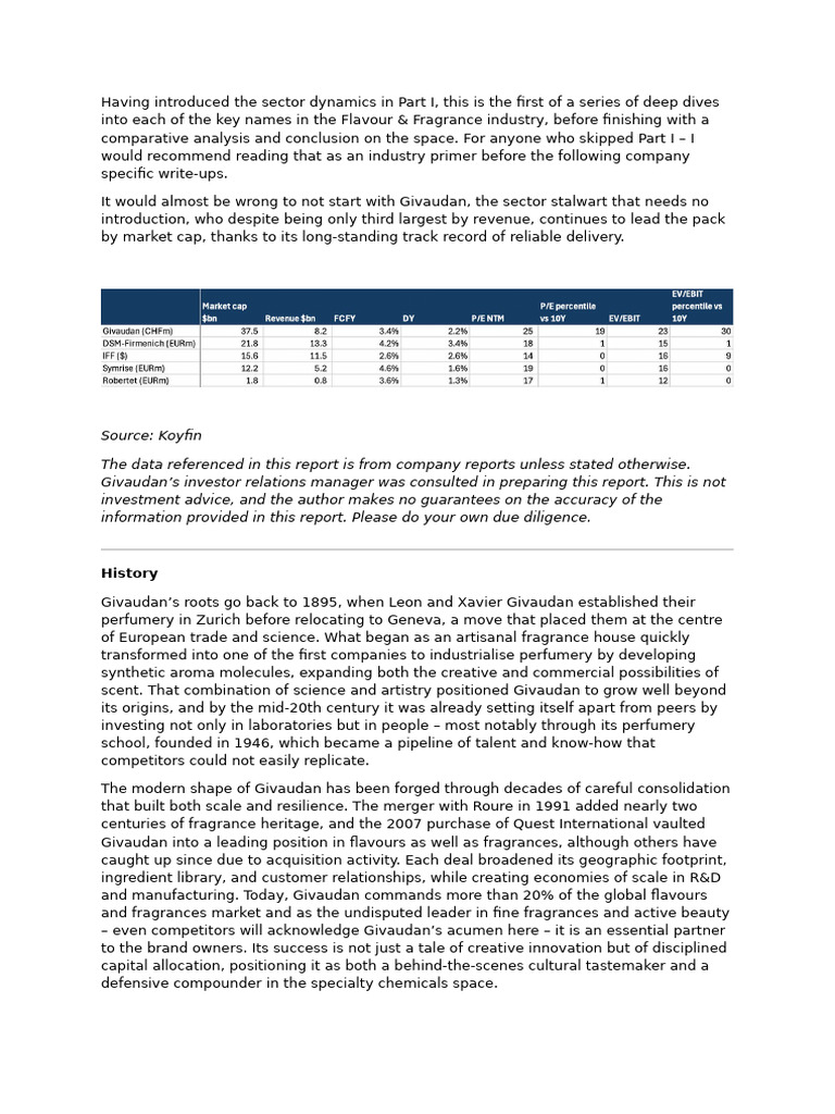 Givaudan: Leader in Flavours & Fragrances | PDF | Perfume | Valuation ...