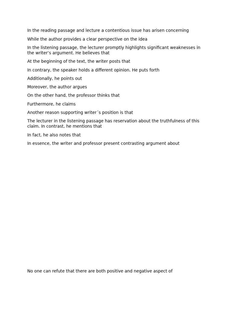 In The Reading Passage and Lecture A Contentious Issue Has Arisen ...