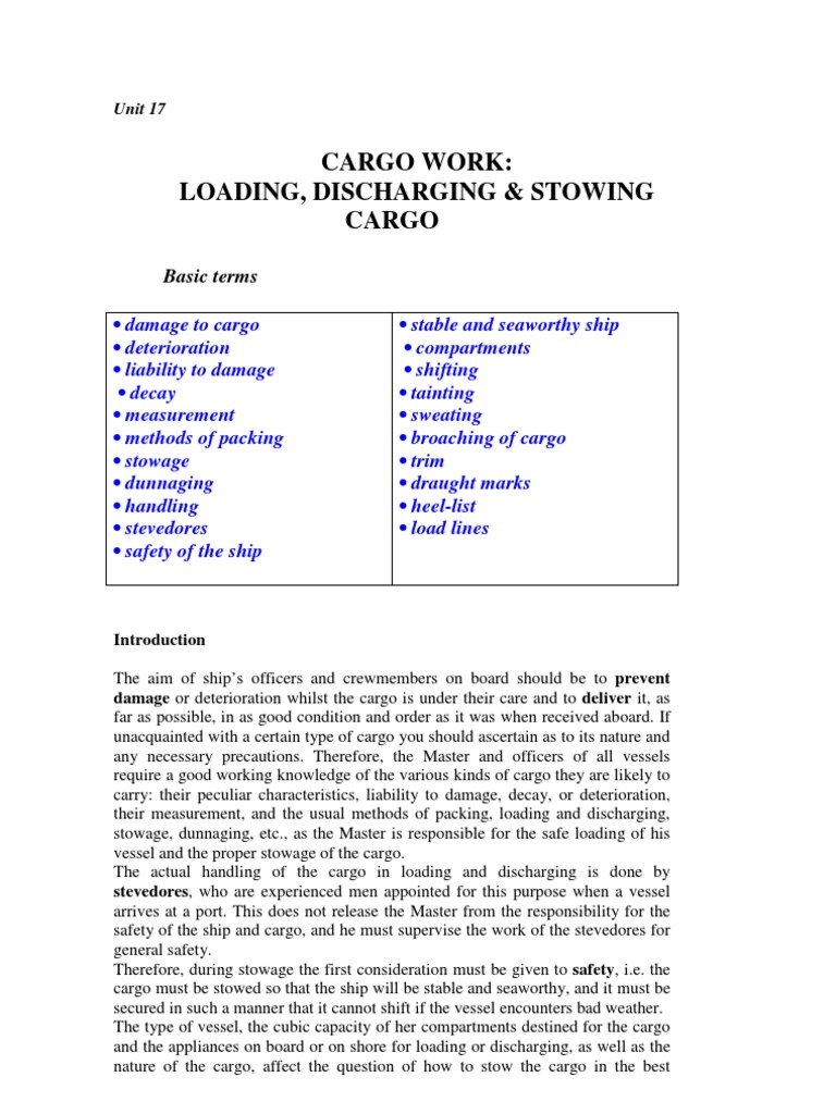 Cargo Handling: Loading & Stowage Guide | PDF