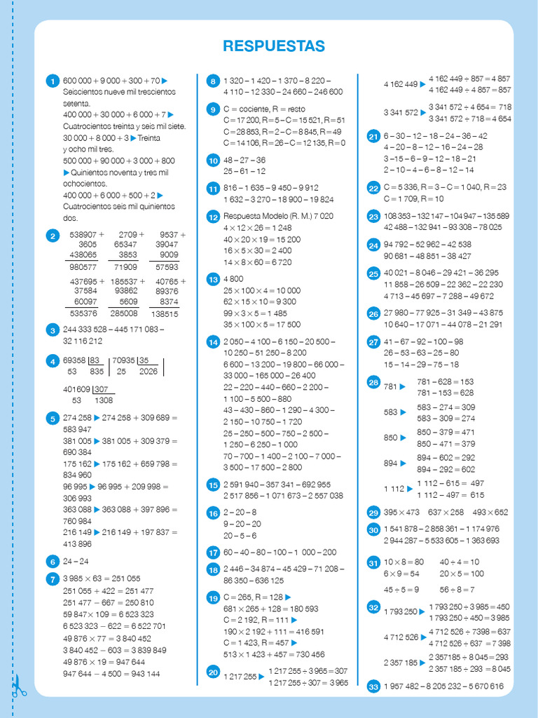 Numeros y Operaciones Mat6 Respuestas | PDF